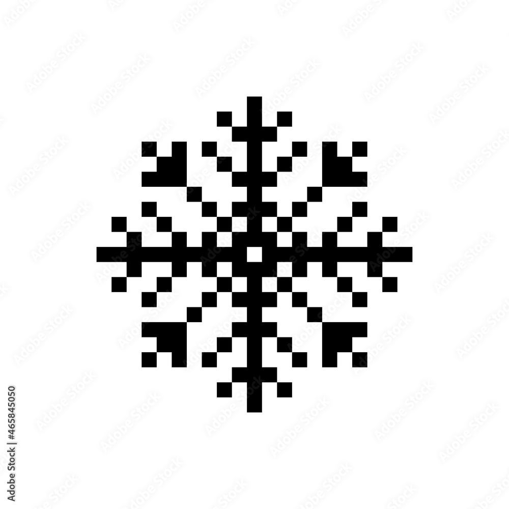 Pixel snowflake icon. Black silhouette. Vector simple flat graphic ...