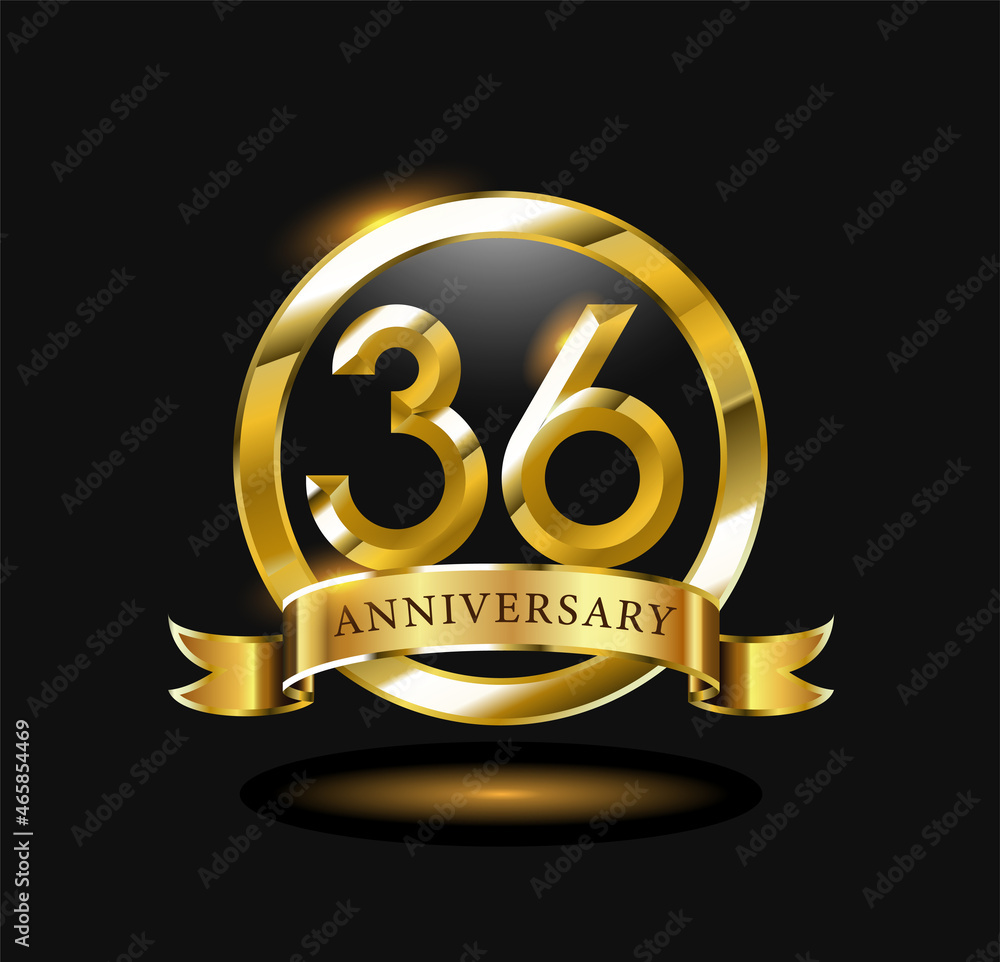 36 year anniversary celebration logo design with golden circle, vector ...