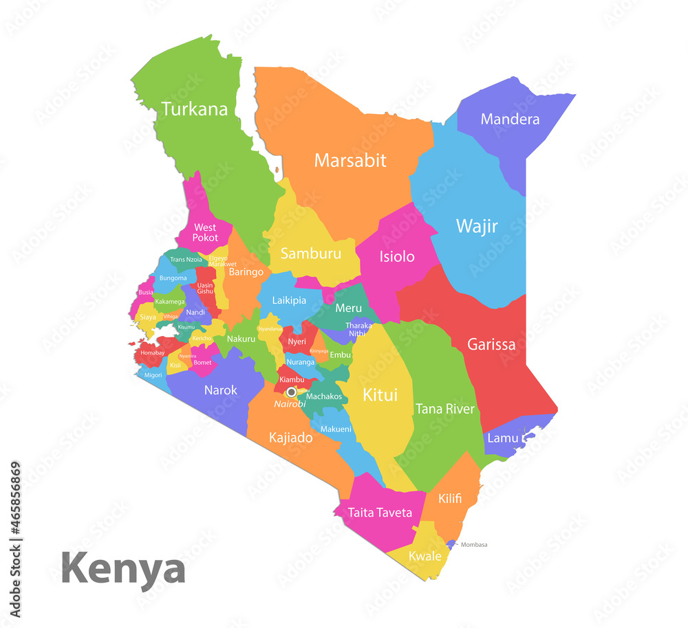 Kenya map, administrative division, separate individual regions with ...