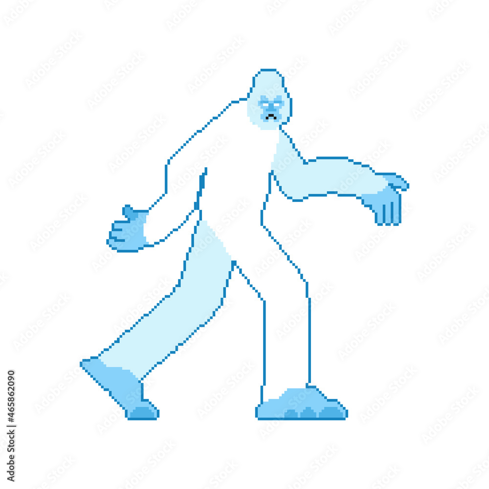 Yeti pixel art. pixelated bigfoot isolated. 8 bit abominable snowman ...