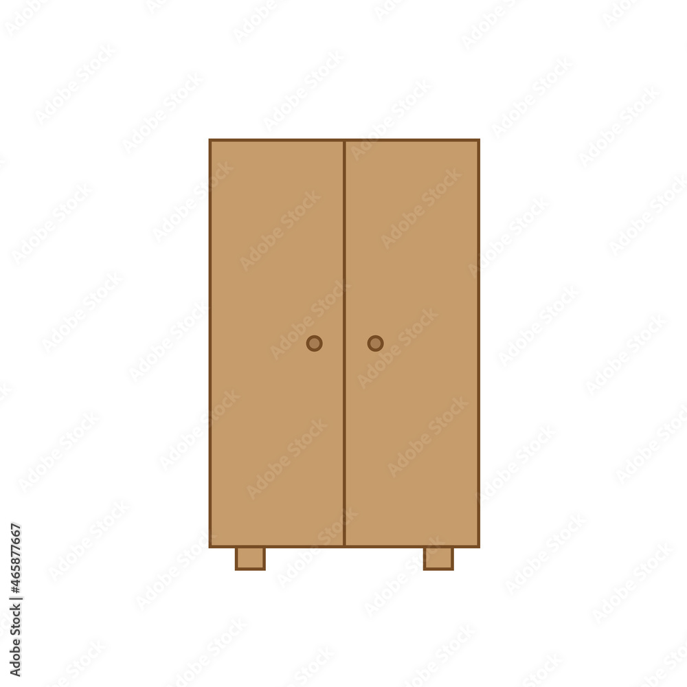 Cartoon wardrobe. Wooden element. Home interior design. Line art ...