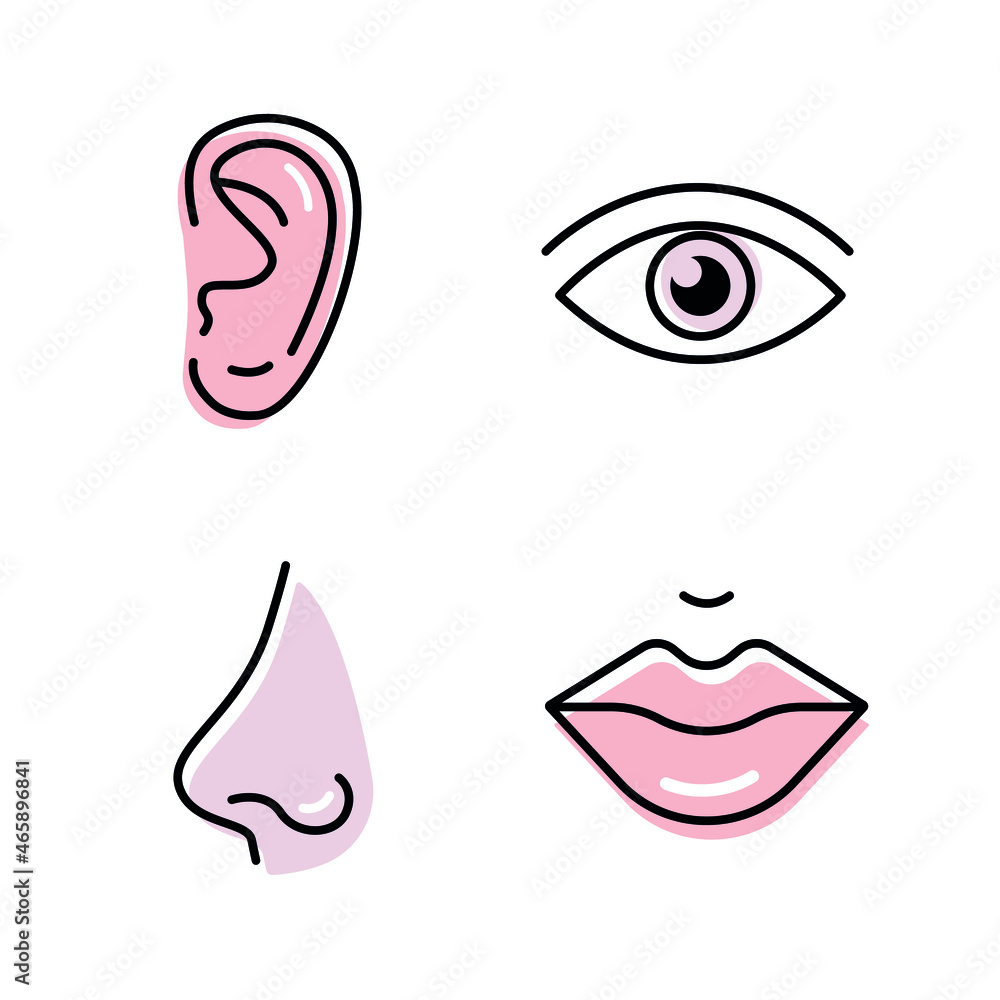 Human sense five types. Vision through eye, smell with nose, taste with ...