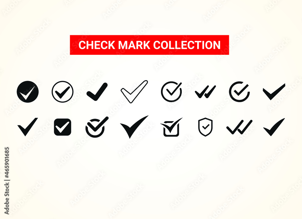 Check mark icons set. Check marks symbol collection. Simple check mark. Quality sign icon ...