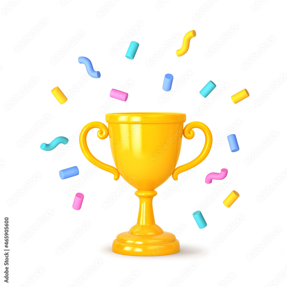 Cartoon winners trophy, champion cup with falling confetti isolated on ...