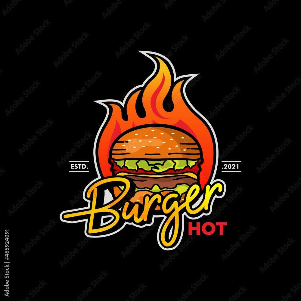 Hot Burger logo Premium Vector Stock Vector | Adobe Stock
