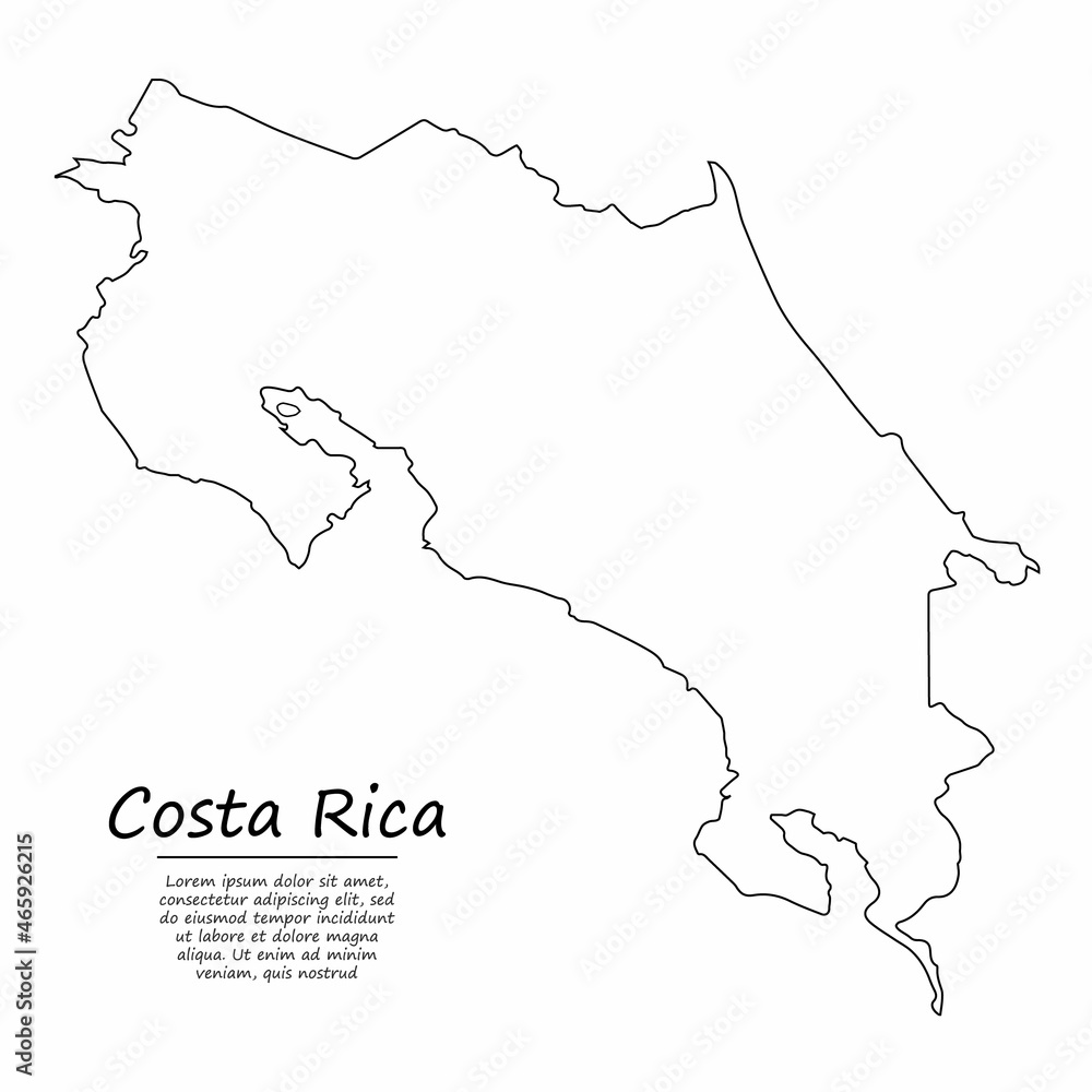 Simple outline map of Costa Rica, silhouette in sketch line style Stock ...