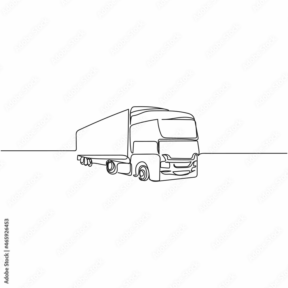 Vector continuous one single line drawing icon of trailer truck in ...