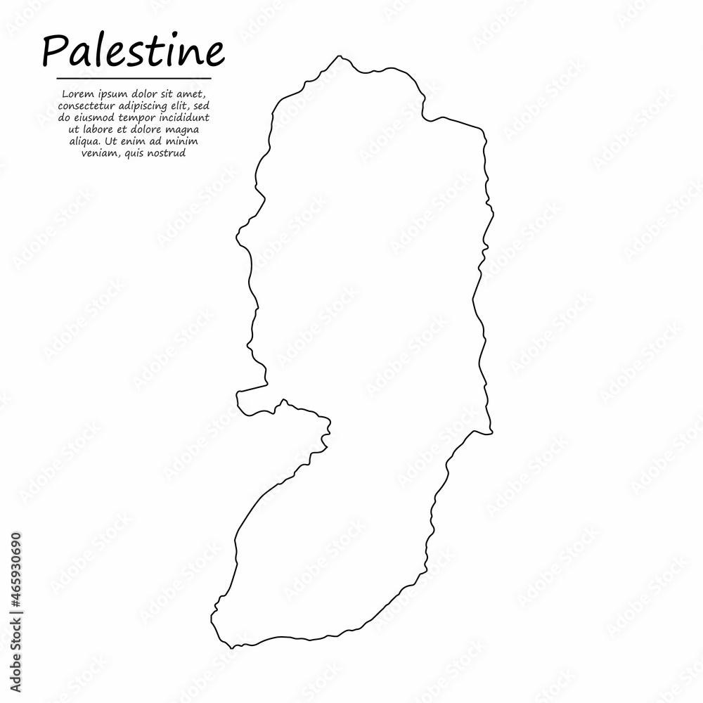 Simple outline map of Palestine, silhouette in sketch line style Stock ...