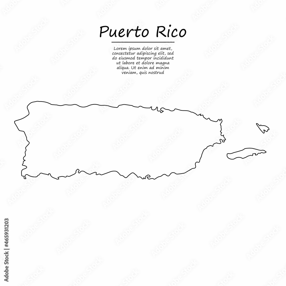 Simple outline map of Puerto Rico, silhouette in sketch line style ...