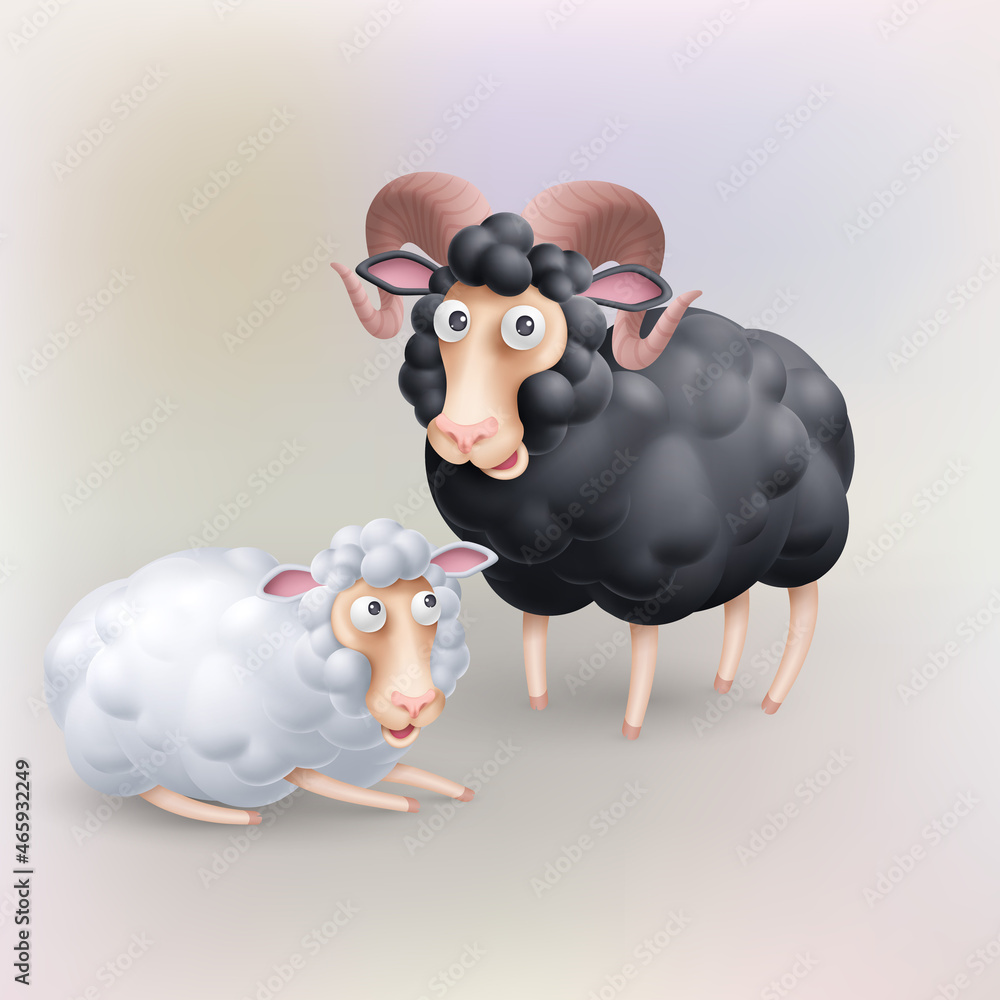 Cute and Funny Two Black and White Sheep Characters. Cartoon ...