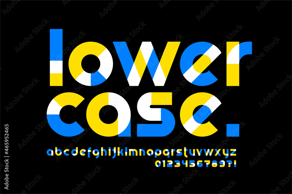 Modern vibrant lowercase font design, alphabet letters and numbers ...