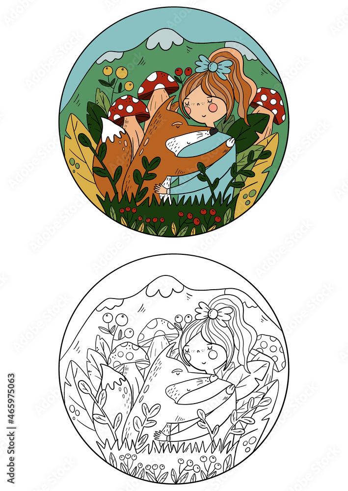 Coloring page for kids and adults. Fairy tale coloring page with animal ...