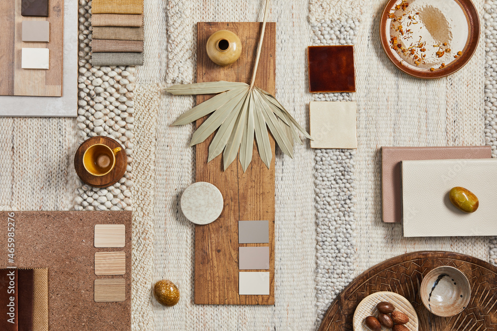 Flat lay design of creative architect moodboard composition with ...