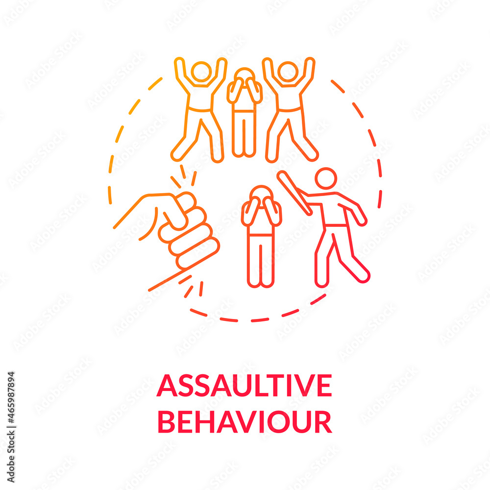 Assaultive behavior red gradient concept icon. Hate speech effect ...