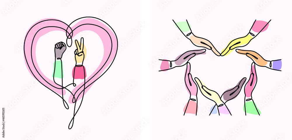 Inclusion and diversity concept. Multiracial hands form a heart, show ...