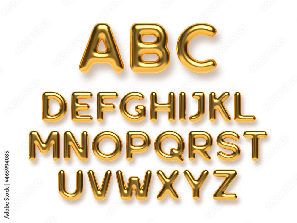 Golden metal alphabet vector set. 3d realistic glossy metallic typeface ...