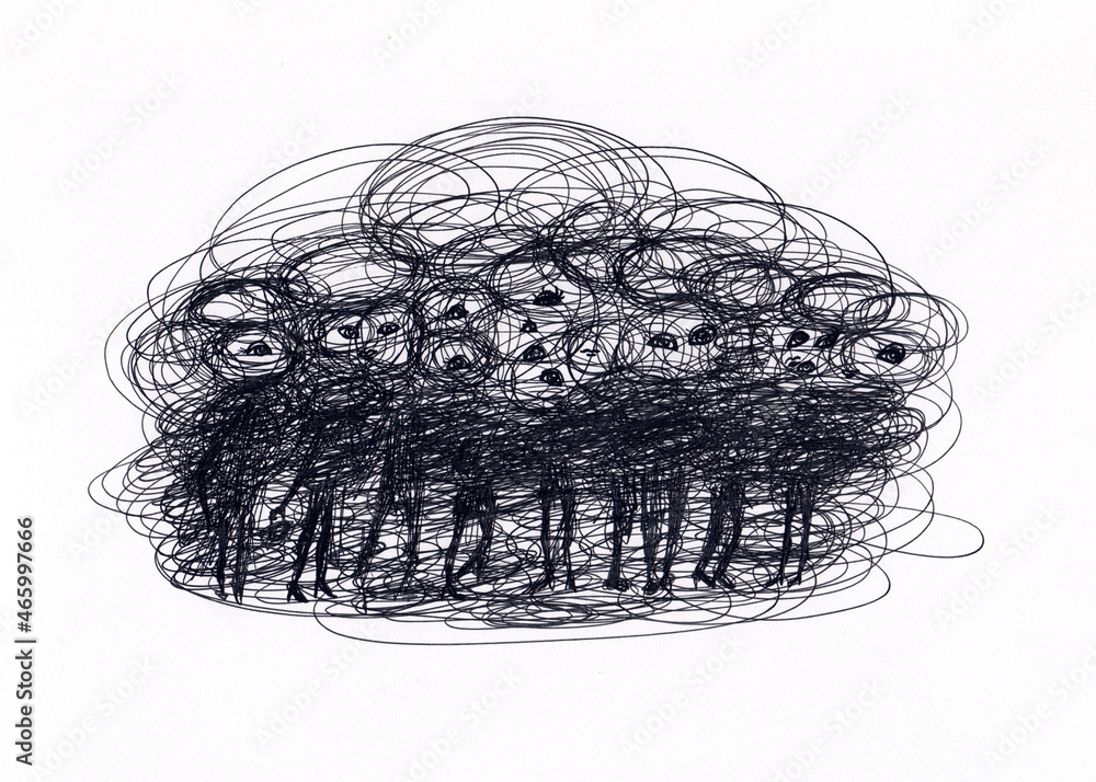 Abstract painting of faceless crowd. Use for psychology book ...