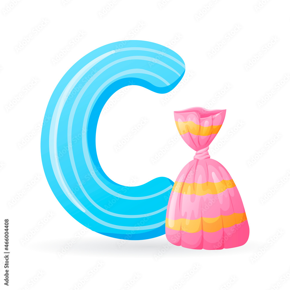 Vector isolated cartoon illustration of English alphabet letter C with ...