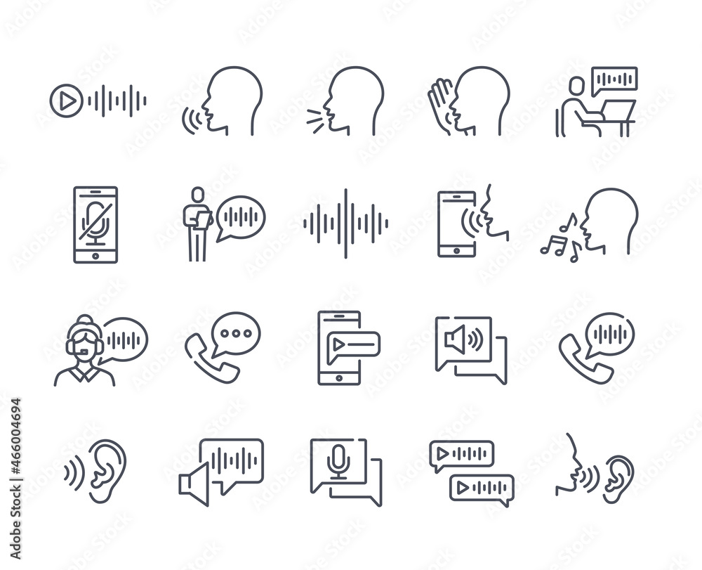 Black and white voice icons. Graphics for notifications, application ...
