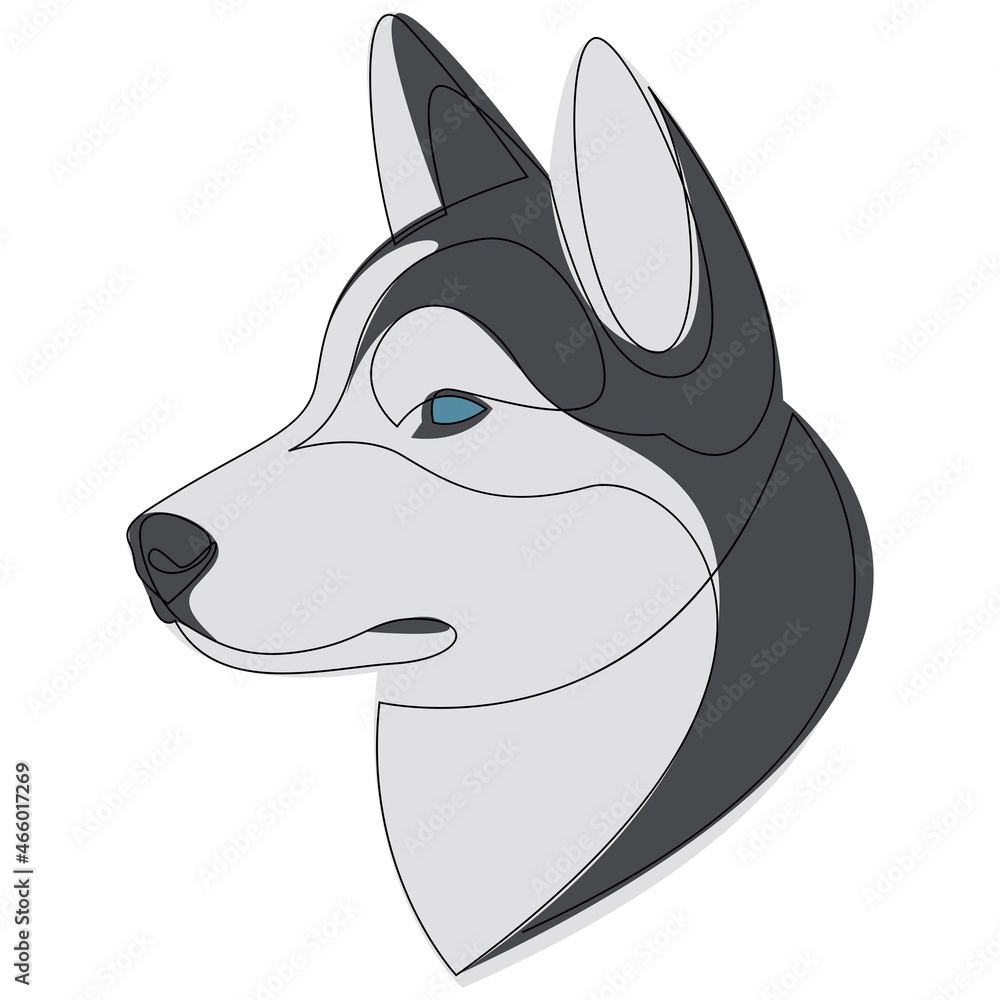 Siberian Husky dog portrait. Continuous line. Dog line drawing. Vector ...