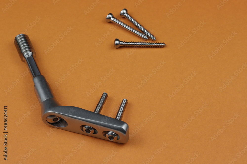 Surgical plates for osteosynthesis in case of hip fractures Stock Photo ...