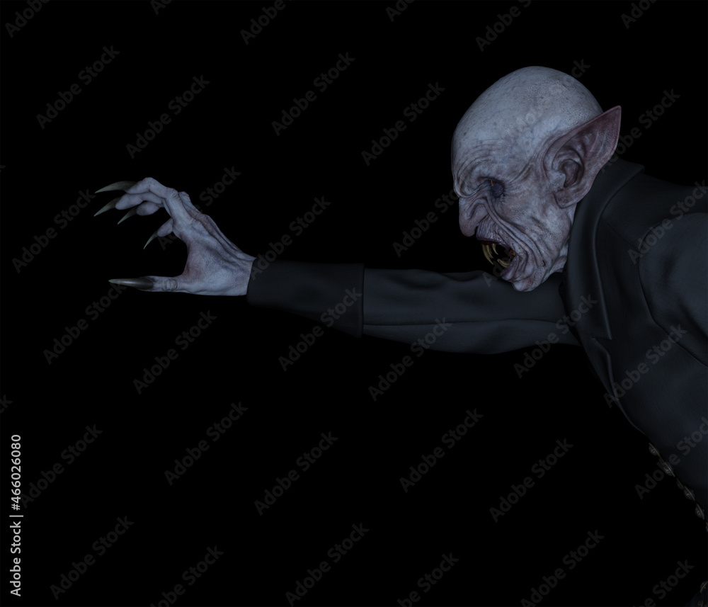 Poster 3d illustration of a Nosferatu style Vampire reaching out with a ...