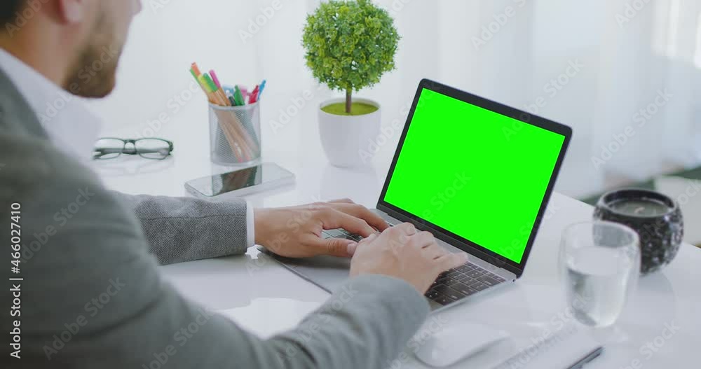 Sequence of Shots Caucasian Businessman Typing on Laptop. Young Male ...