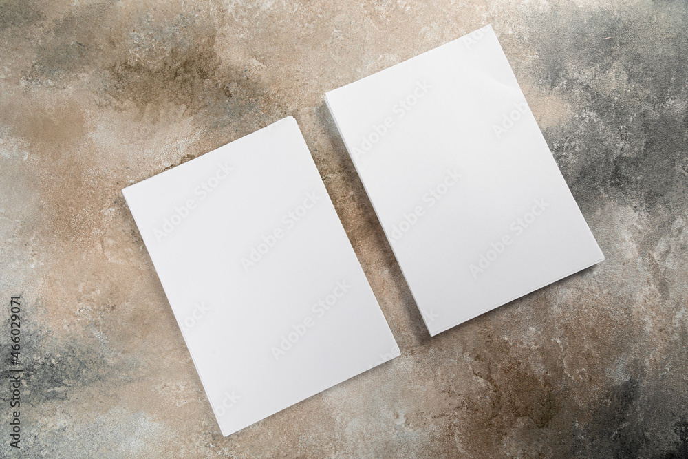 stack of white business card sheet of paper a4 stack on grunge table ...