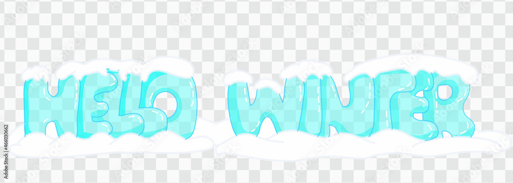 Hello winter transparency ice cube letter. Drawing cartoon font. text ...
