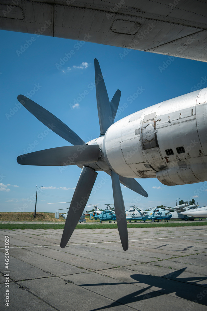 aircraft propellers. Hull, chassis, engines and propellers of an old ...