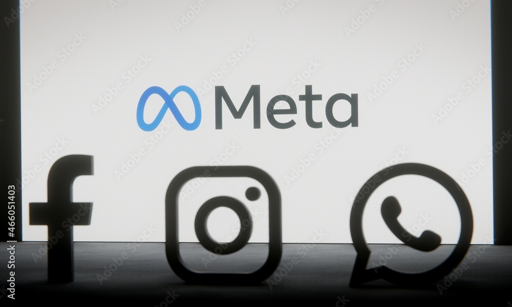 Logo of Meta (formerly Facebook, Inc.) displayed on LCD screen with ...
