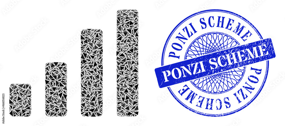 Bar chart mosaic of triangle, and Ponzi Scheme textured stamp seal ...