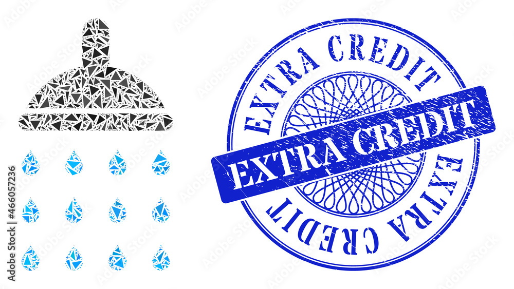 Shower mosaic of triangle items, and Extra Credit textured seal. Blue ...