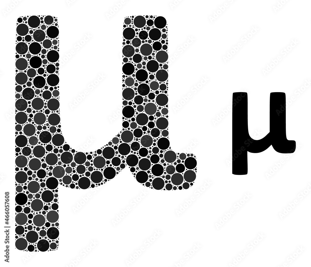 Mu Greek lowercase symbol vector collage of circle dots in variable ...