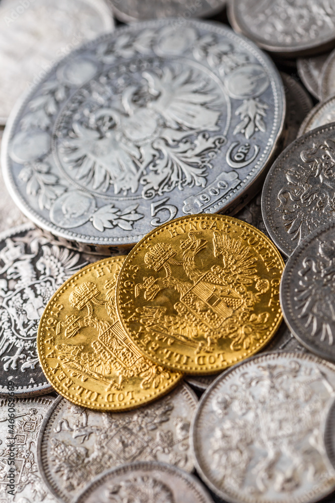 Austro-Hungarian Empire or the Dual Monarchy Gold coins - Close up.Old ...
