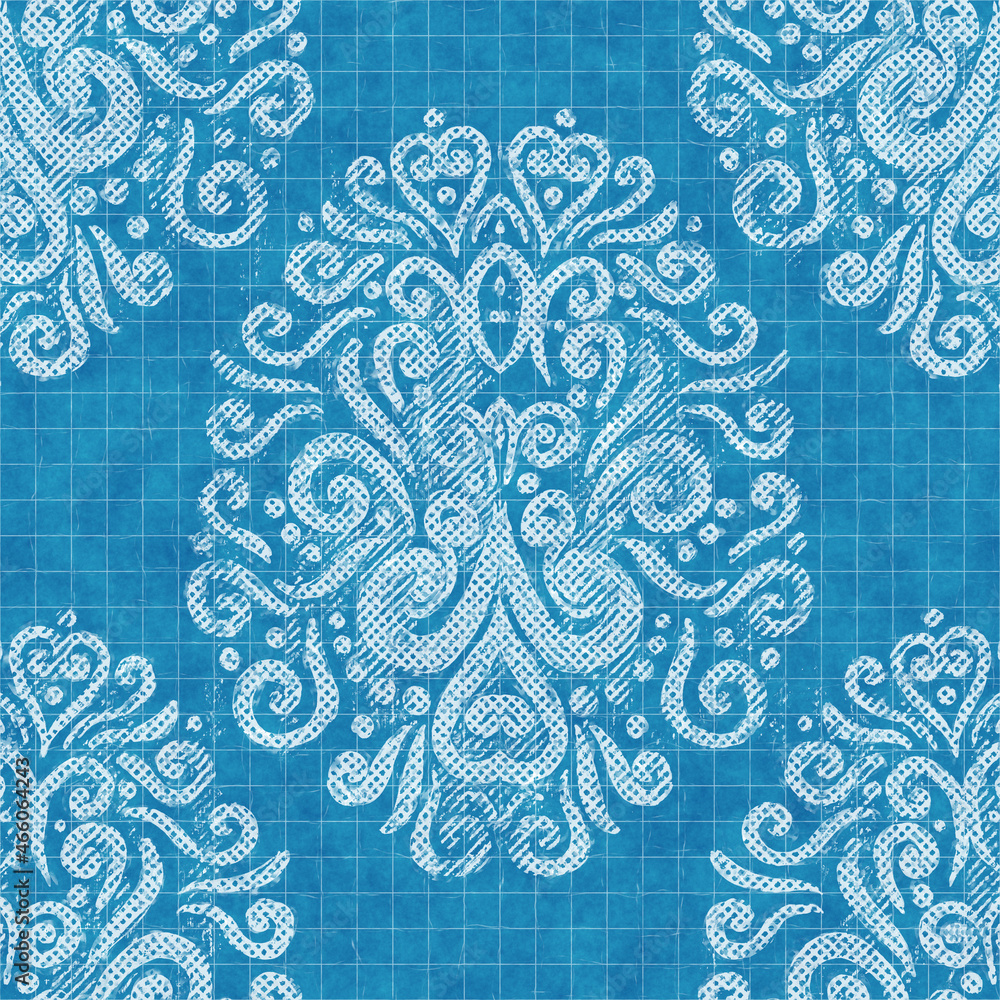 Seamless bright blue blueprint pattern for textile and print. High ...