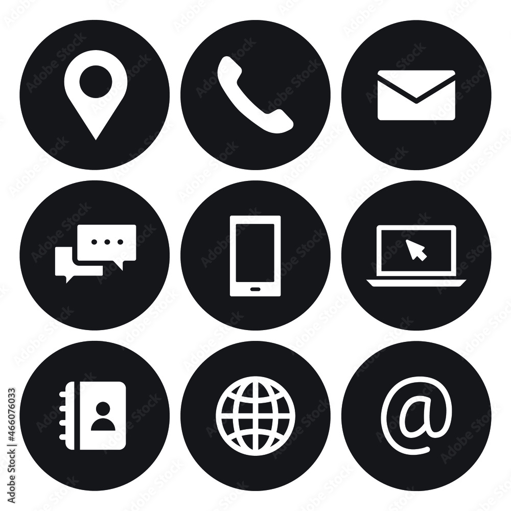 Contact us icons set. Simple solid style symbol. Email, phone, mail ...