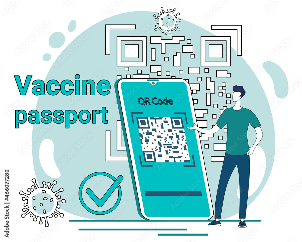 Grafika wektorowa Stock: Passport vaccinated QR code usage.A poster ...