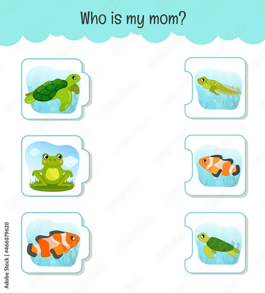 Matching children educational game. Who is my mom? Activity for pre ...