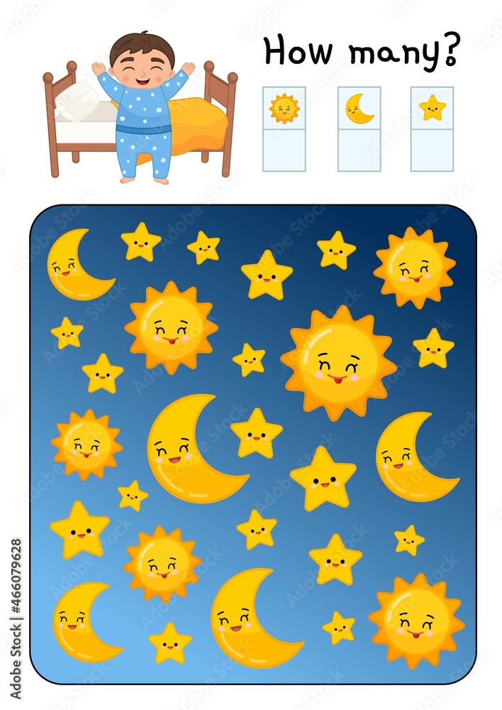 Counting educational children game, math kids activity sheet. How many ...