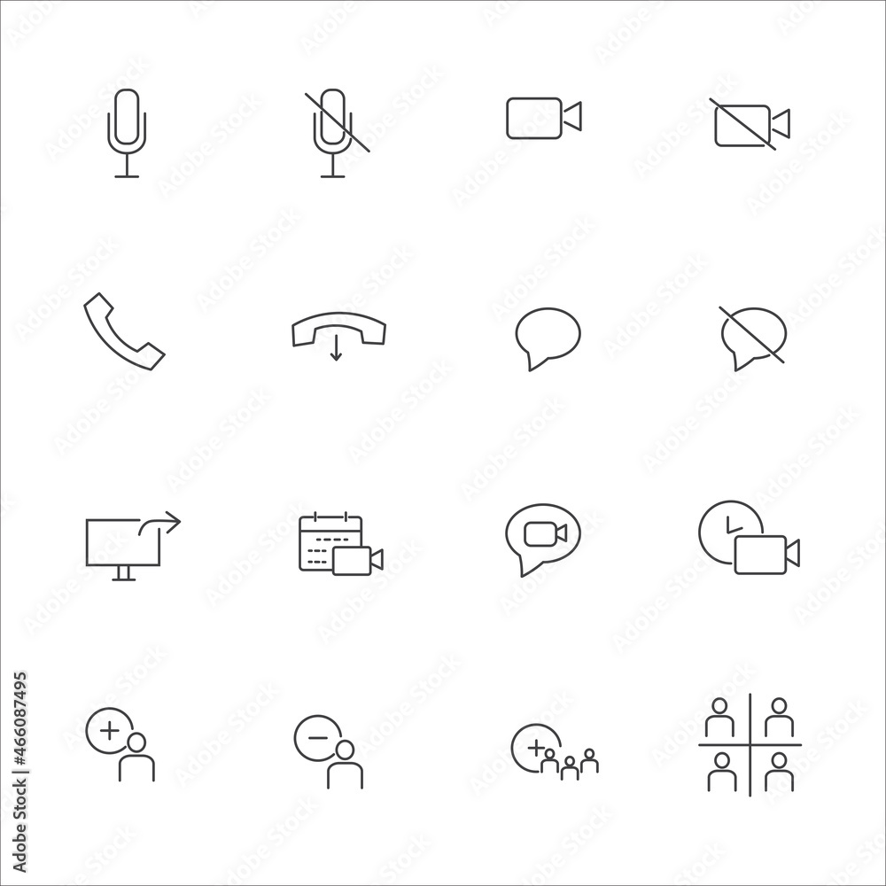 Simple Set of Video Conference Interface Related Vector Line Icons ...