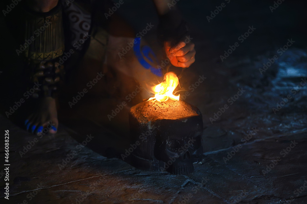 skull fire ritual maya, gloomy night dark magic ritual dance indians ...