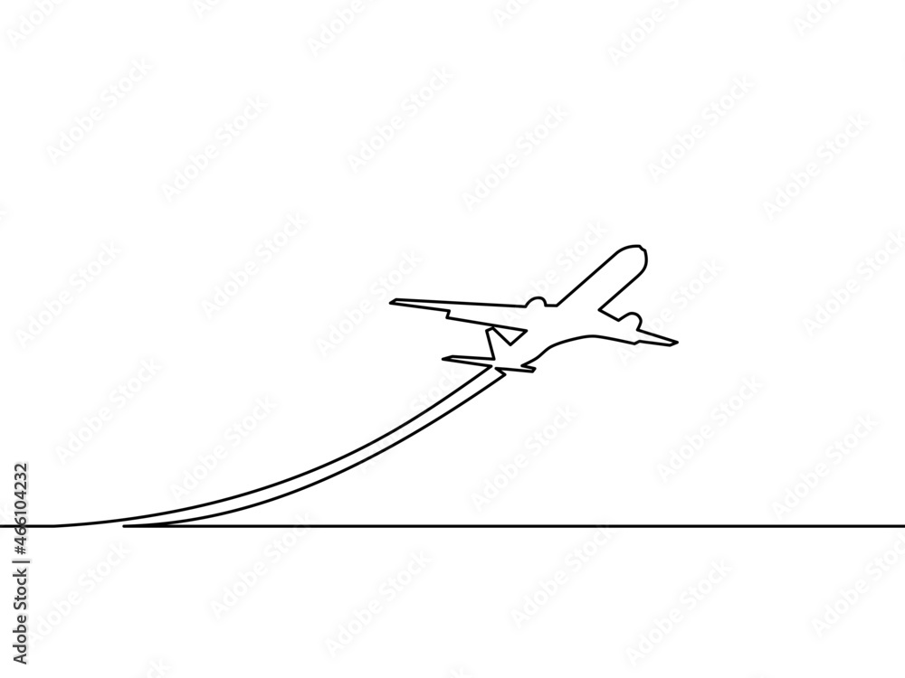 Line drawing of an airplane taking off. Travel concept. vector imag ...