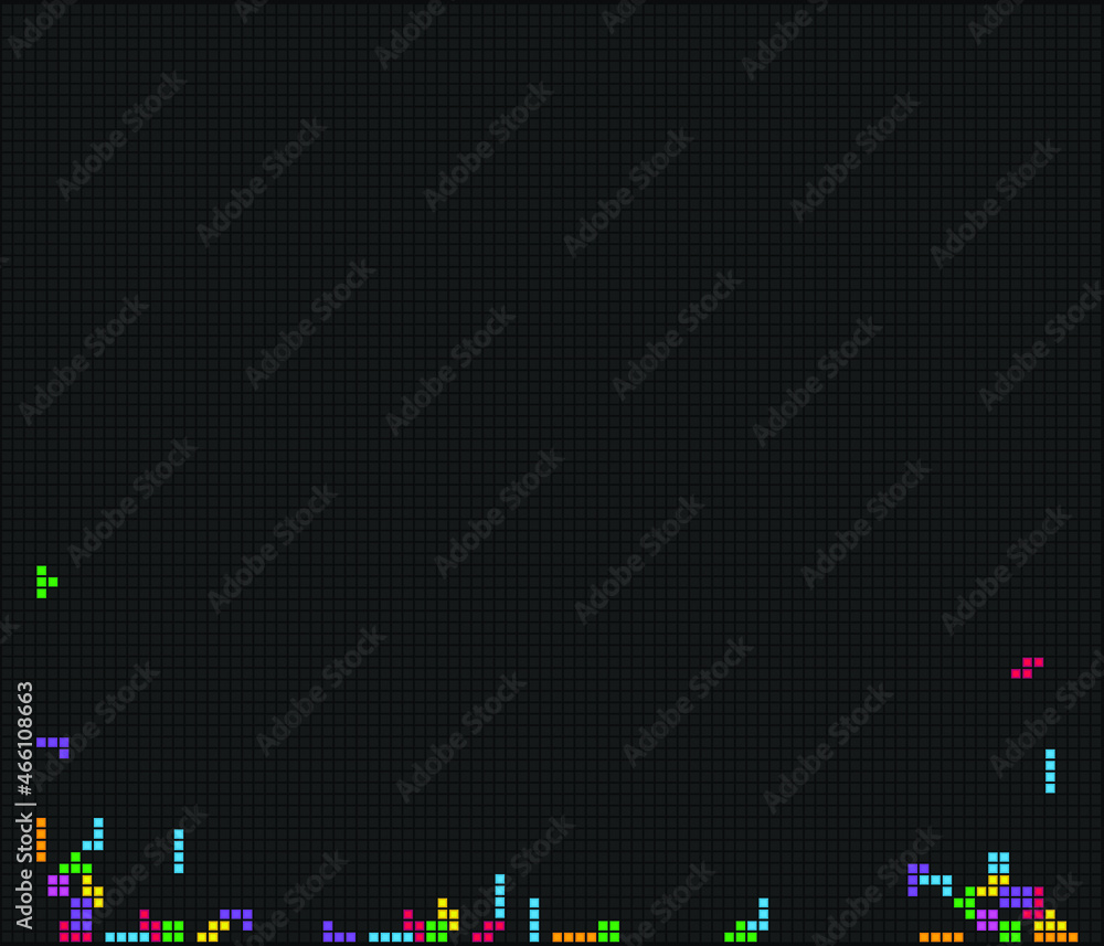 Video game template is square. Colored lines of brick game pieces ...