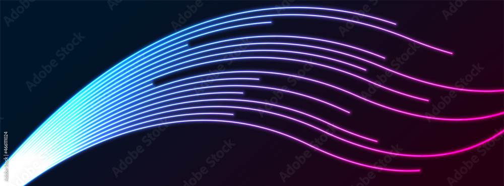 Blue and ultraviolet neon curved wavy lines abstract tech background ...