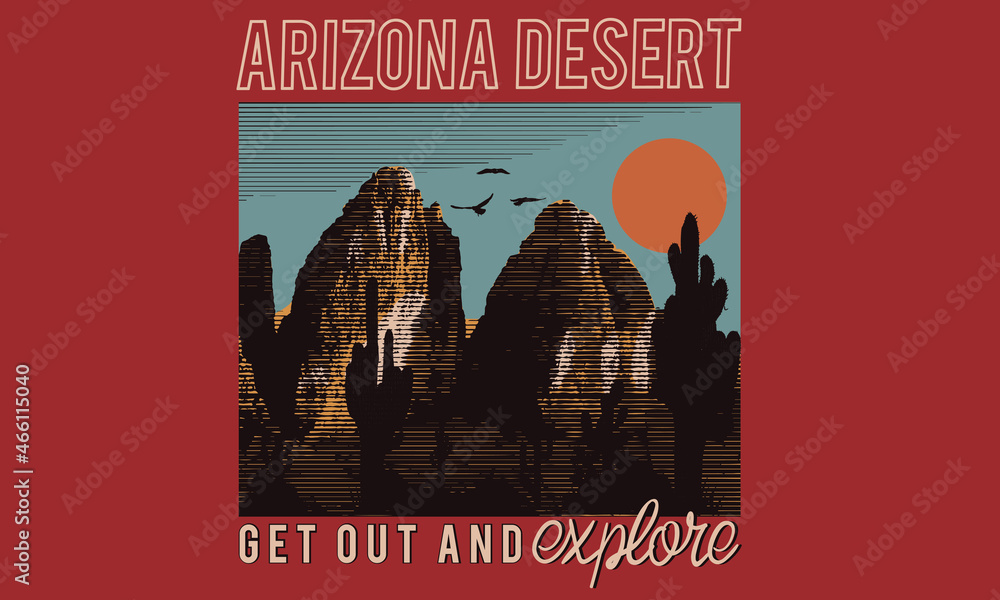 Arizona desert graphic print t shirt design. Wild explorer artwork for ...