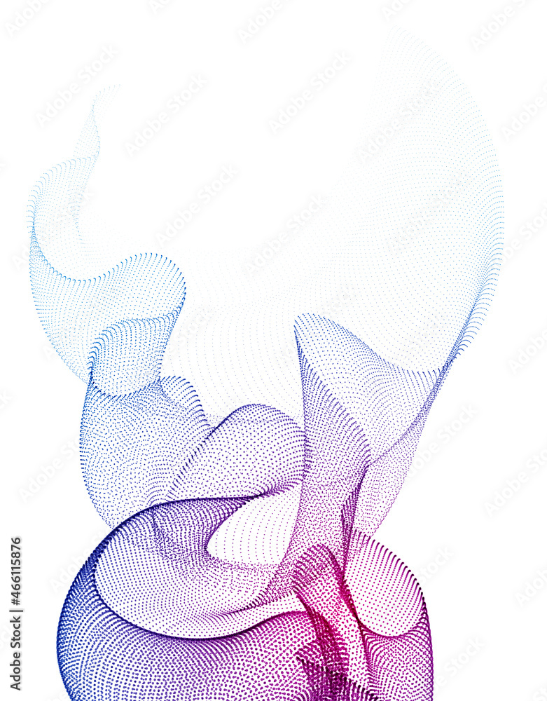 3d particles mesh array, sound wave flowing, transparent tulle textile ...