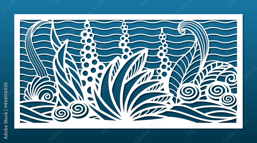 Laser cnc cut panel template, underwater nautical world design. Paper ...