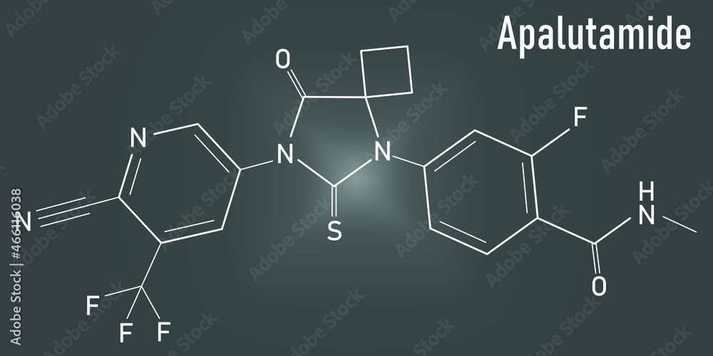 Skeletal formula of Apalutamide prostate cancer drug molecule. Stock ...