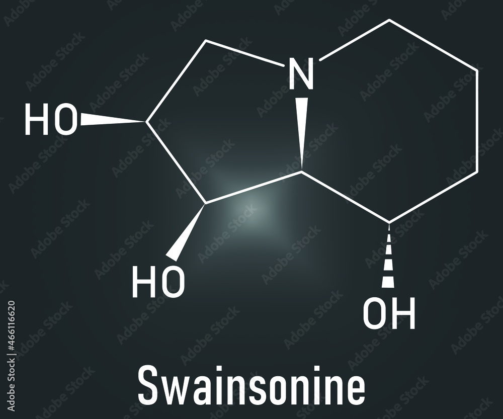 Skeletal formula of Swainsonine locoweed toxin molecule. Present in ...